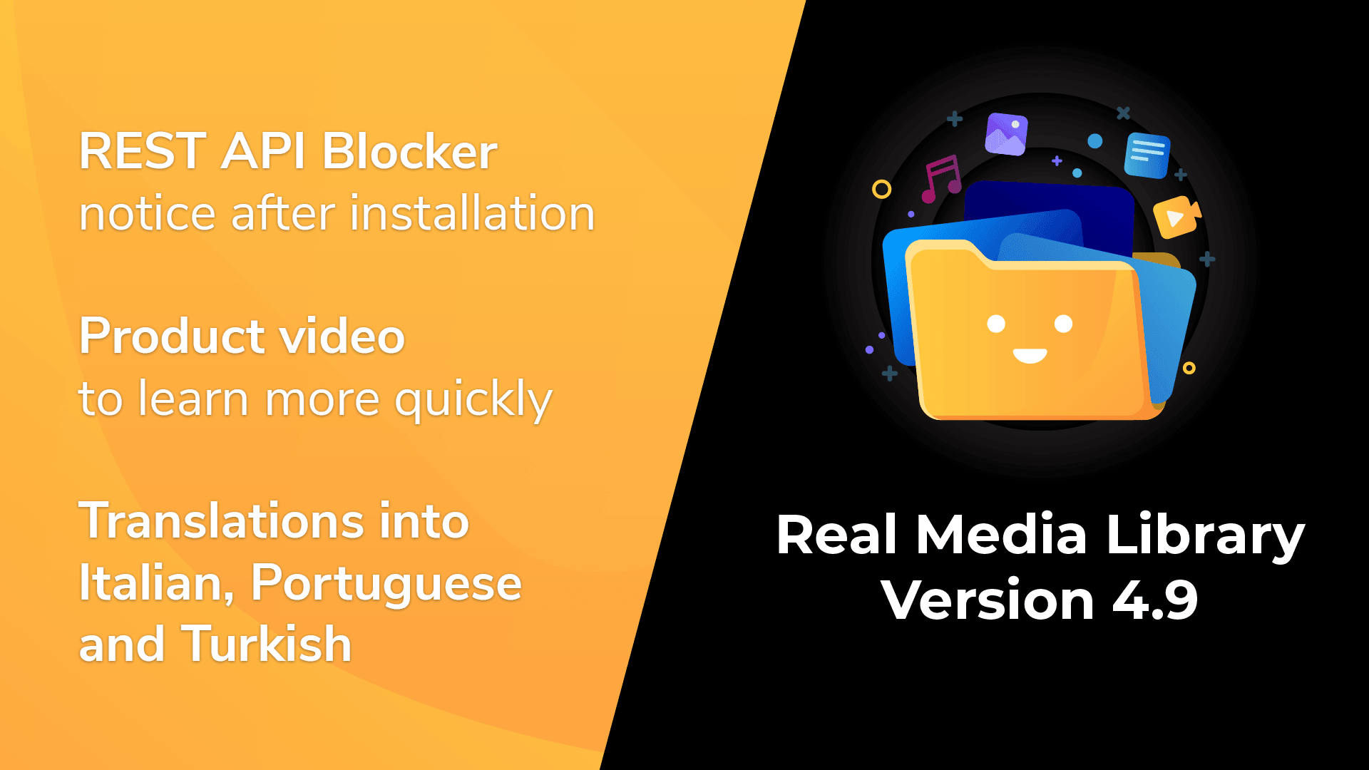 Real Media Library 4.9: REST API Notice, Video and Translations